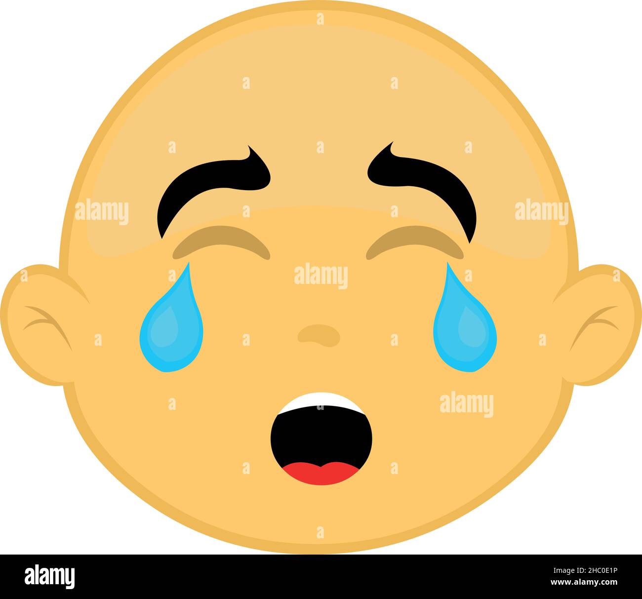 Vector illustration of the face of a bald, yellow character, with a sad ...