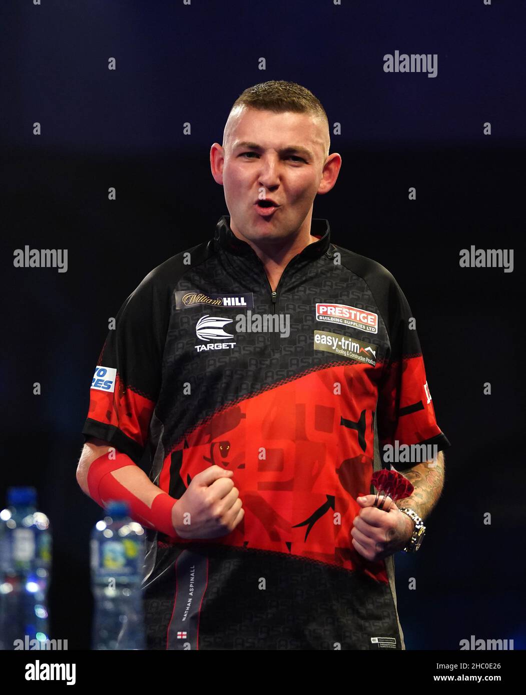 Nathan Aspinall in action against Joe Murnan during day eight of the ...