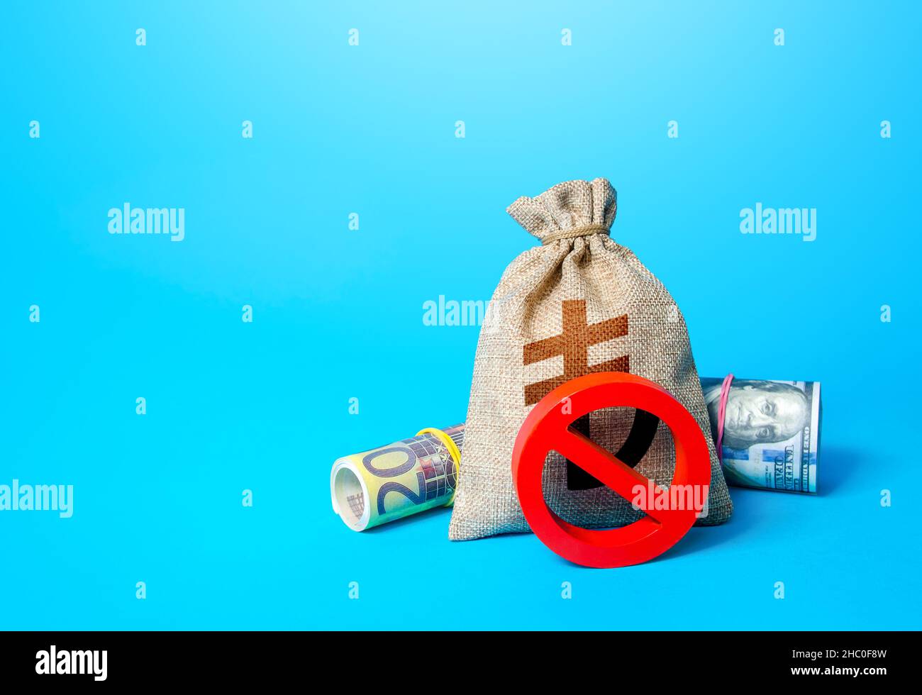 Turkish lira money bag and prohibition sign NO. Sanctions and ...