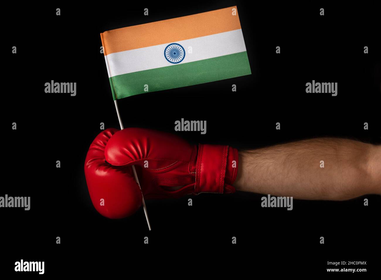 Boxer hand holds flag of India. Boxing glove with the Indian flag ...