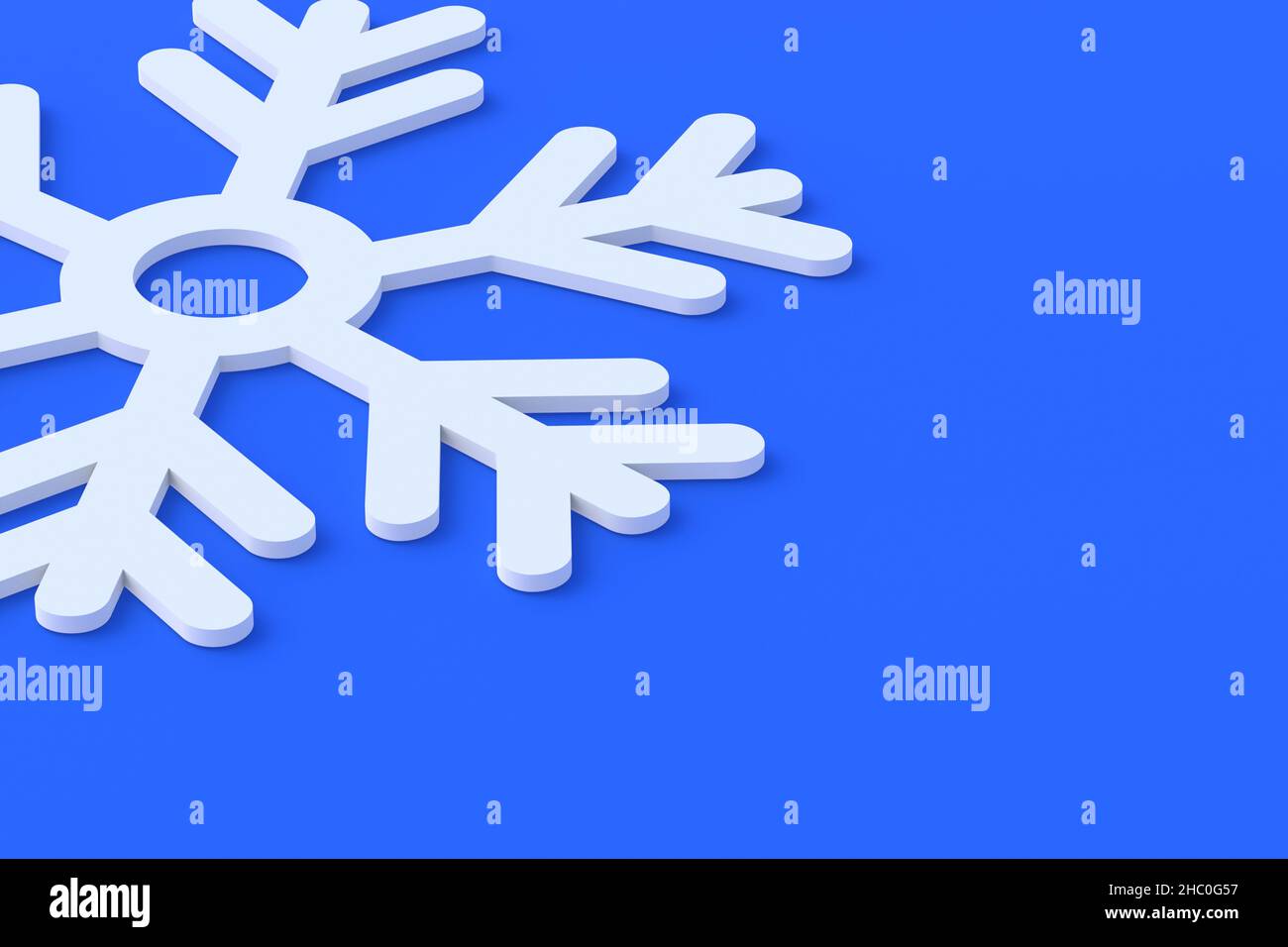 White frozen snowflake on blue background. Large snowfalls in winter ...