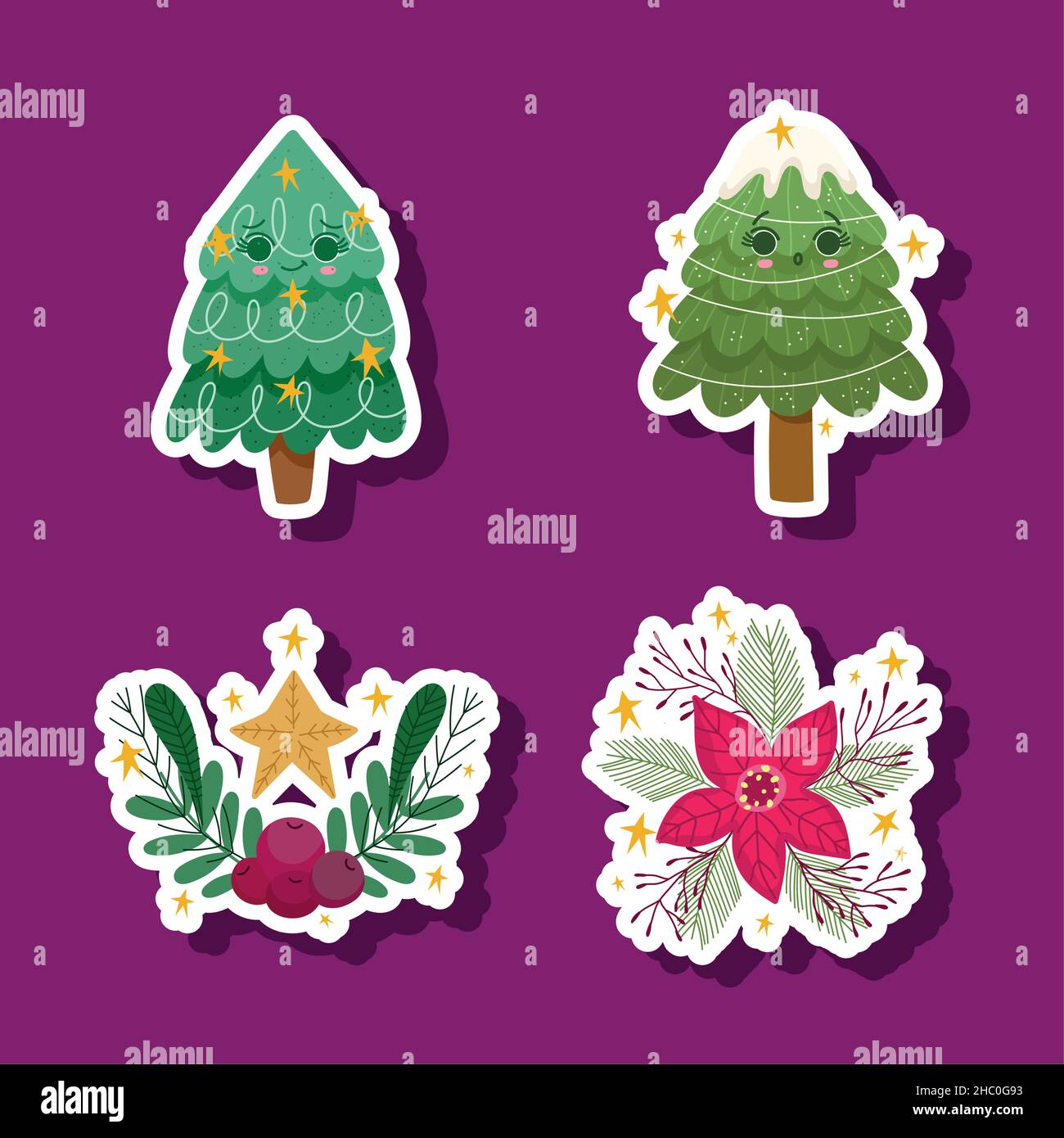 christmas trees kawaii Stock Vector Image & Art - Alamy
