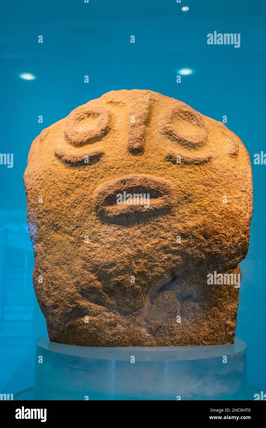 Red sandstone prehistoric figurine from Museum of Lepenski Vir in ...