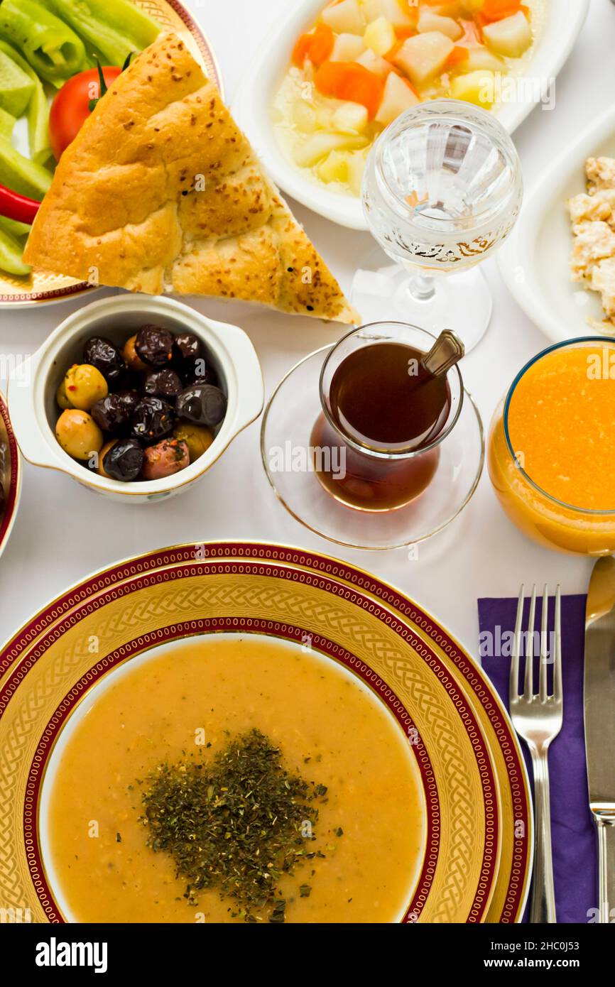 Traditional Turkish Ramadan Iftar,Dinner Table With Soup and Triangle ...