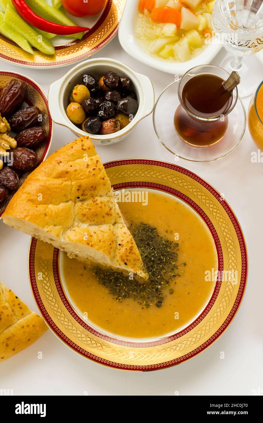 Traditional Turkish Ramadan Iftar,Dinner Table With Soup and Triangle ...