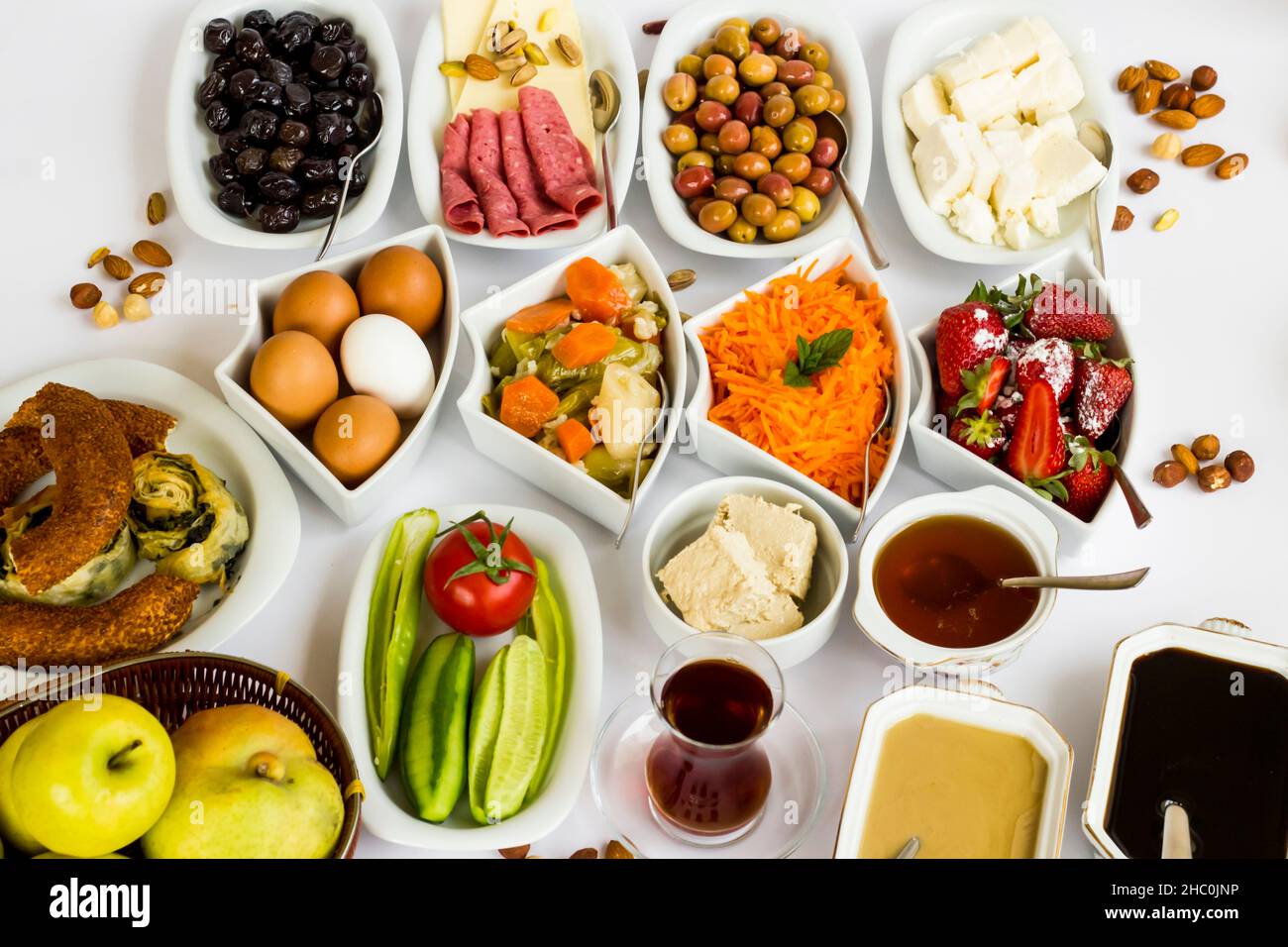 Traditional Turkish Spread Breakfast with fresh fruits and vegetables ...