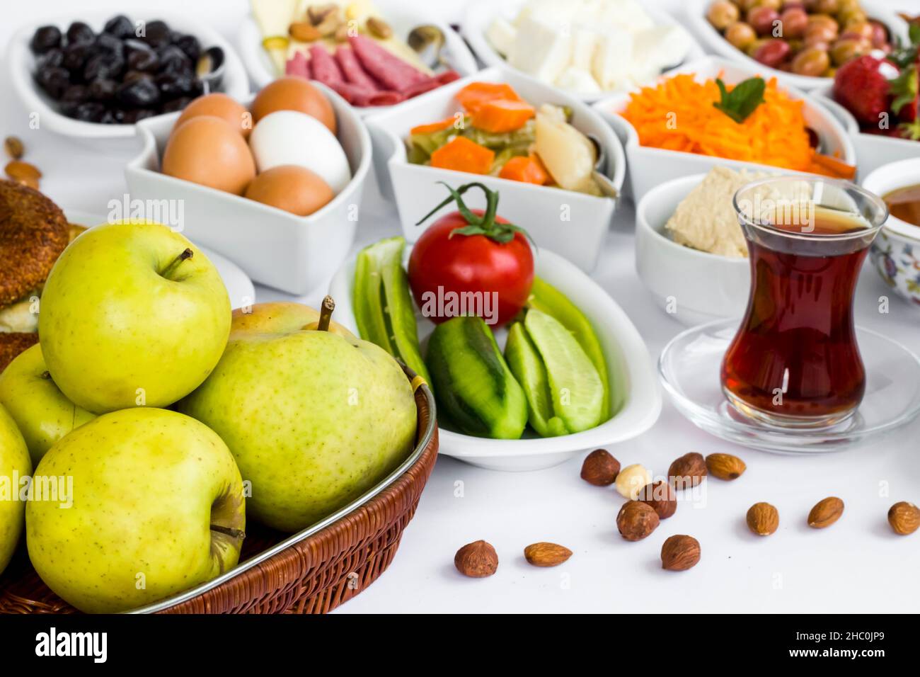 Traditional Turkish Spread Breakfast with fresh fruits and vegetables ...