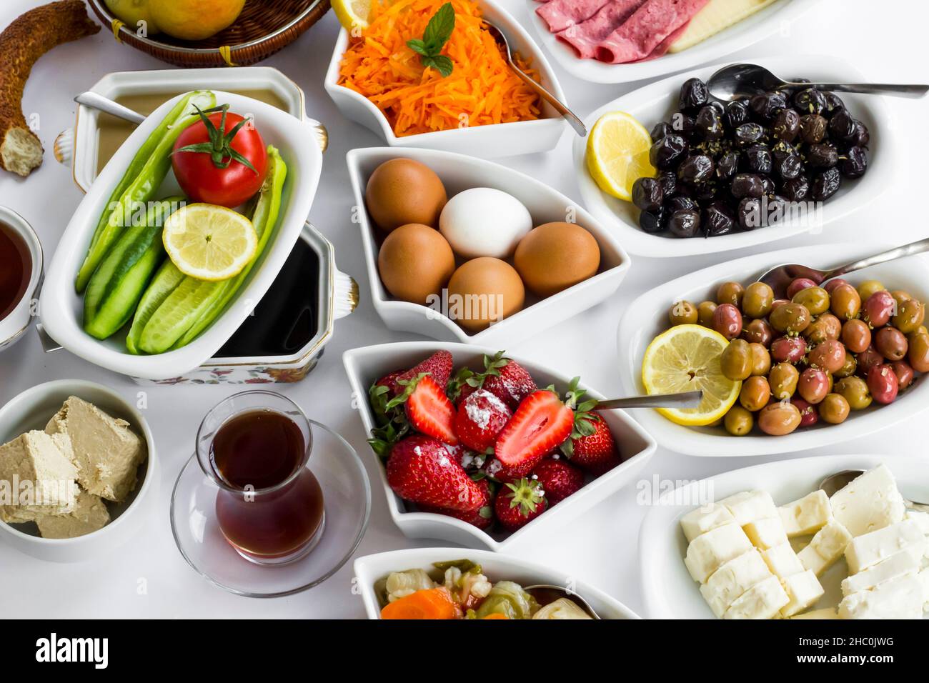 Traditional Turkish Spread Breakfast with fresh fruits and vegetables ...
