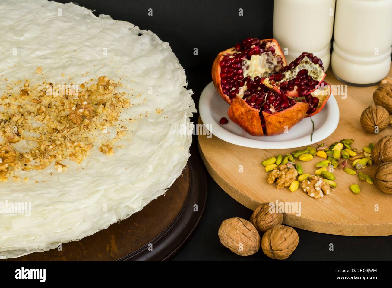 Traditional Turkish Ramadan Milk Dessert,Gullac ingredients on black ...
