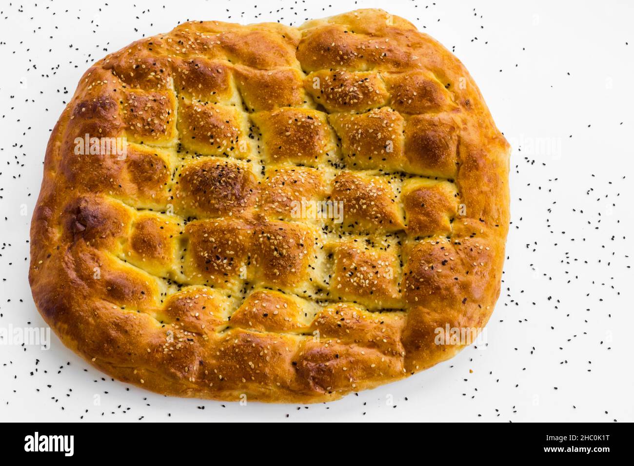 Traditional Turkish,Fresh,Circular Ramadan Bread on white surface Stock ...