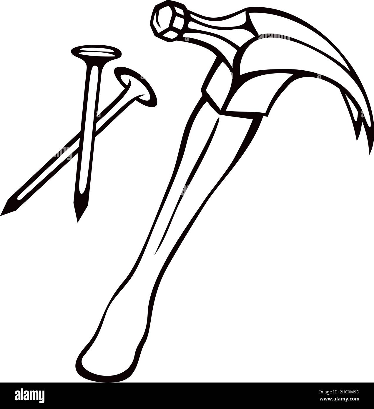 Handyman drawing hammer nail Cut Out Stock Images & Pictures - Alamy