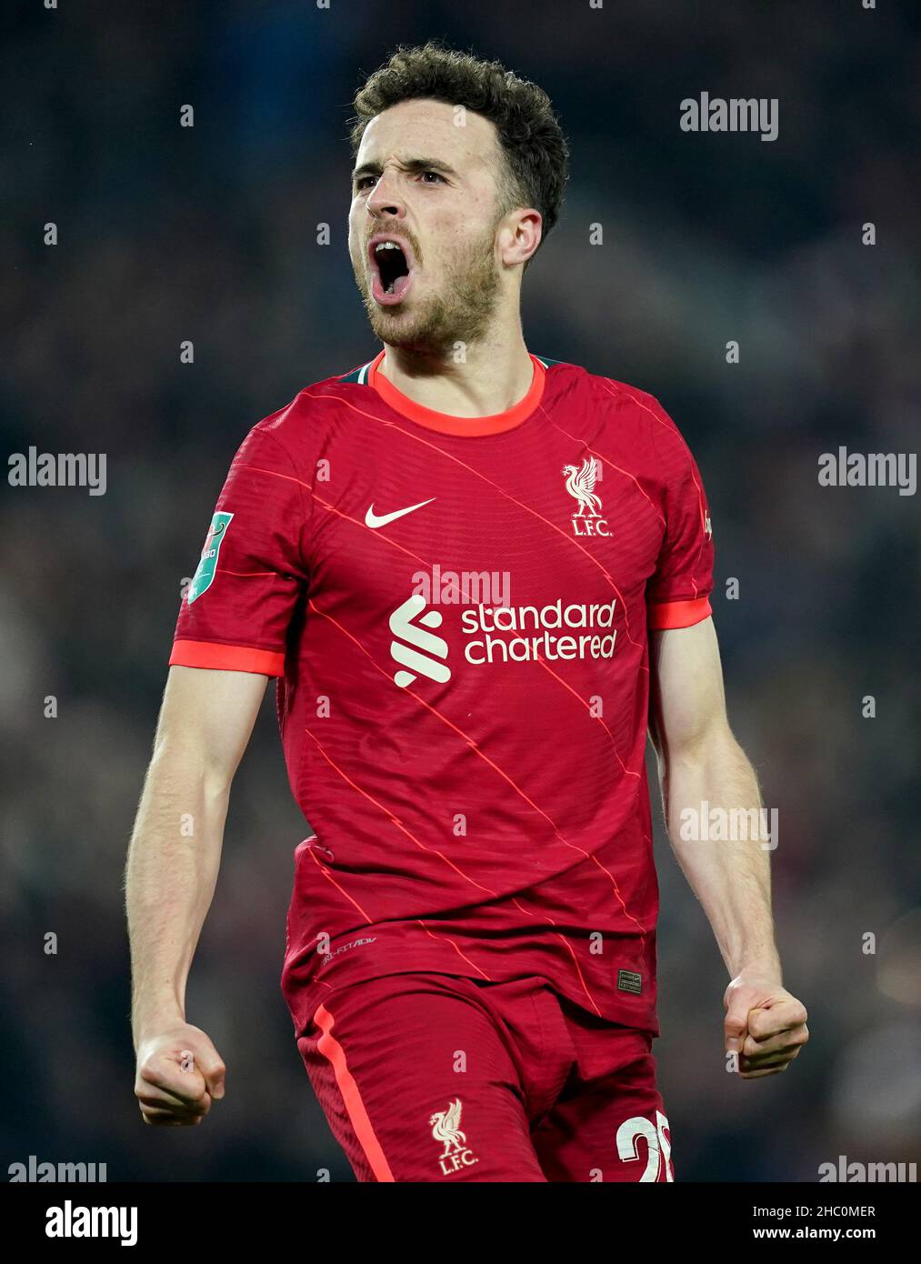 Liverpool's Diogo Jota celebrates scoring the deciding penalty during ...