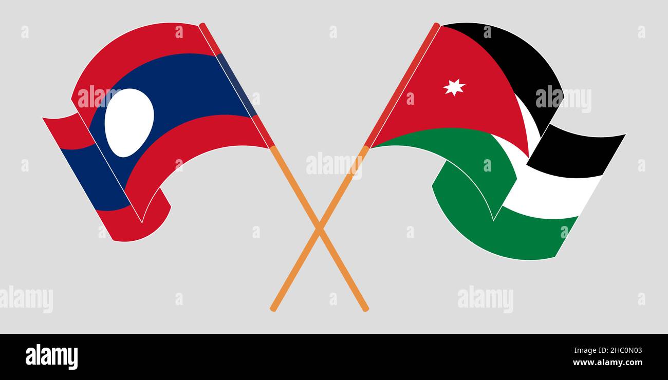 Crossed and waving flags of Laos and Jordan. Vector illustration Stock ...