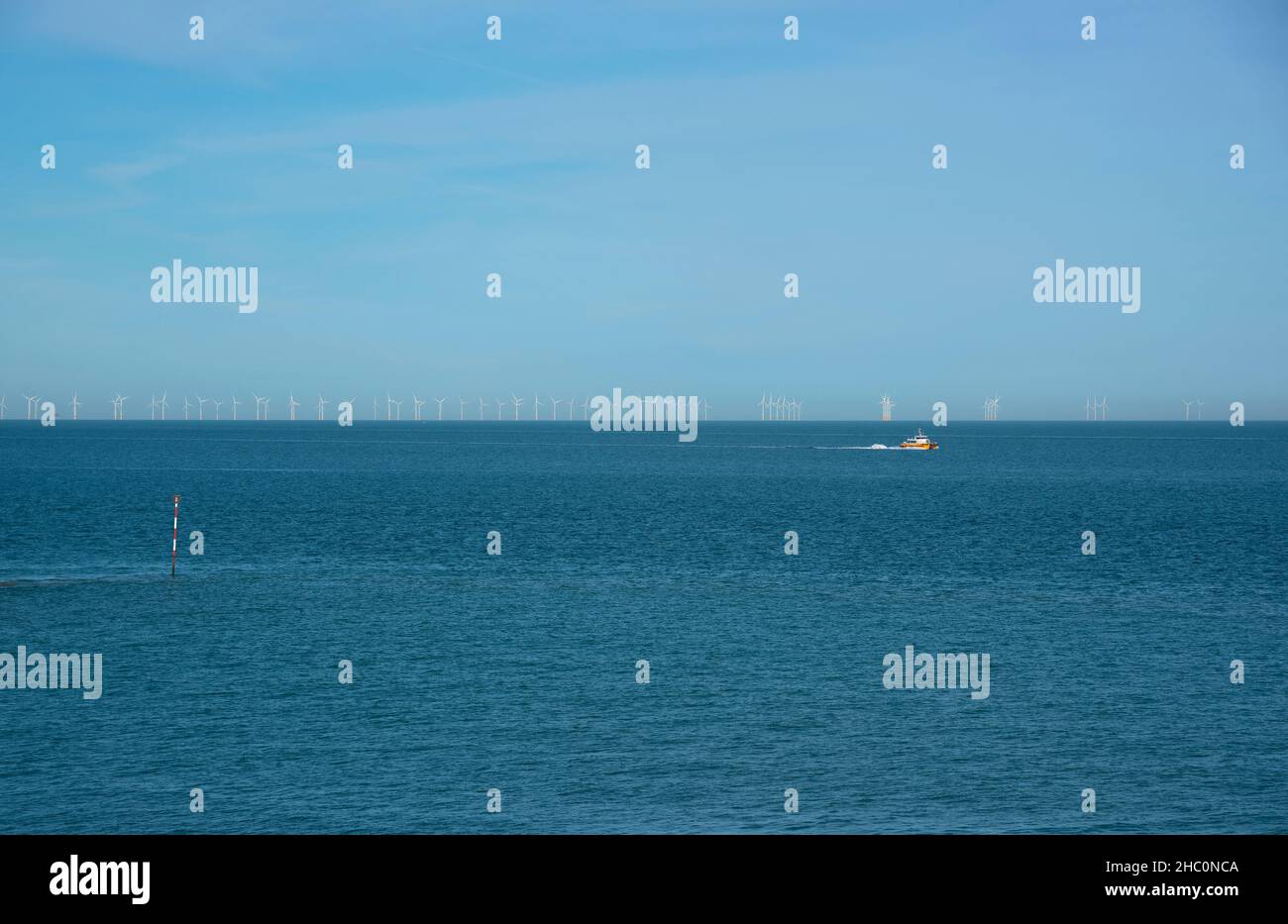 View over the North Sea at Margate with the Thanet Wind Farm in the ...