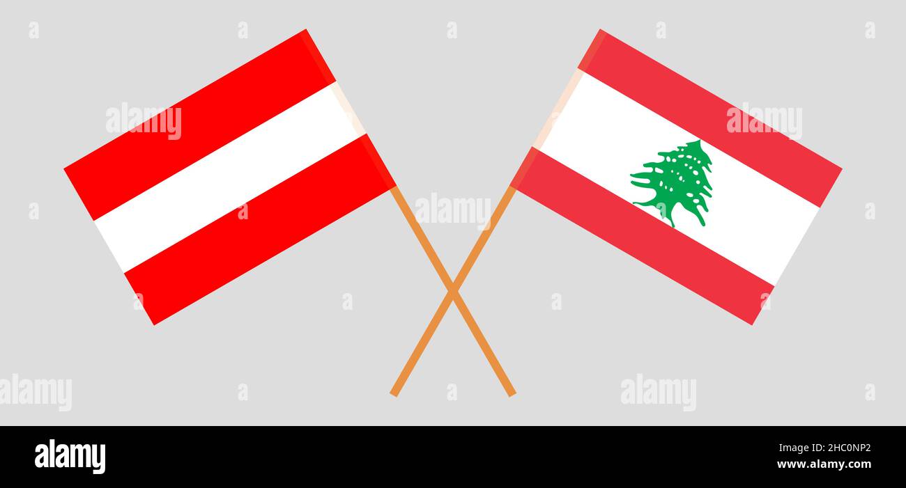 Crossed flags of Lebanon and Austria. Official colors. Correct ...
