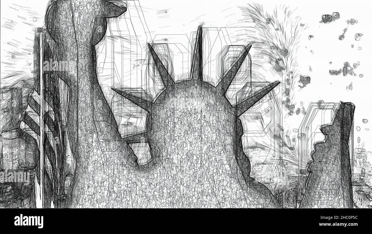 Statue of liberty hand draw digital art illustration Stock Photo - Alamy