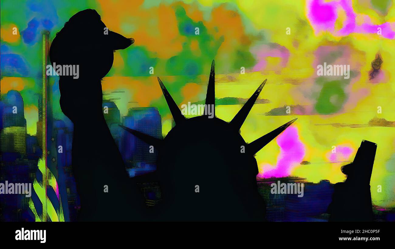 New York Statue of Liberty in a Pop Art Style Layout Stock Photo - Alamy