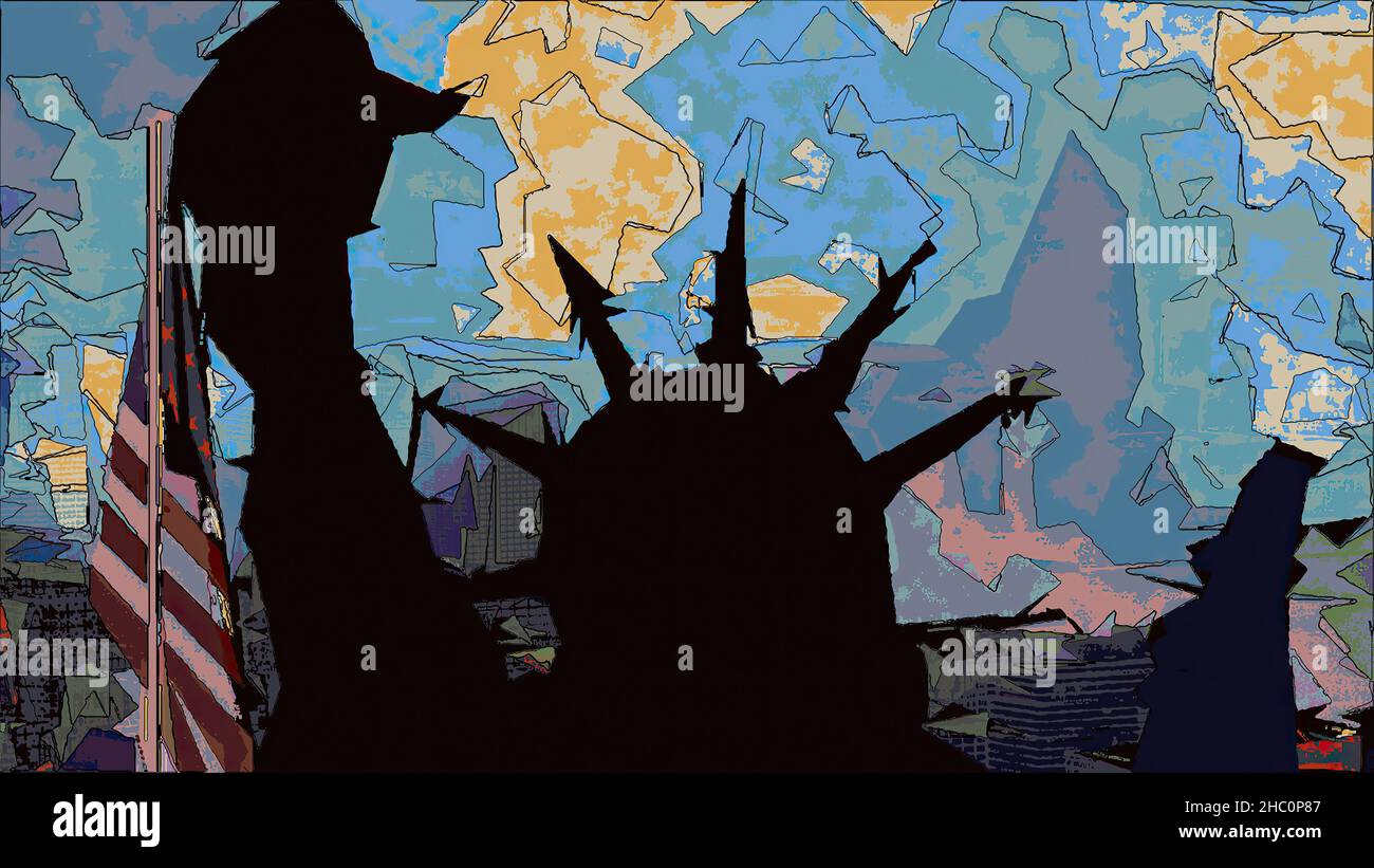 New York Statue of Liberty in a Pop Art Style Layout Stock Photo - Alamy