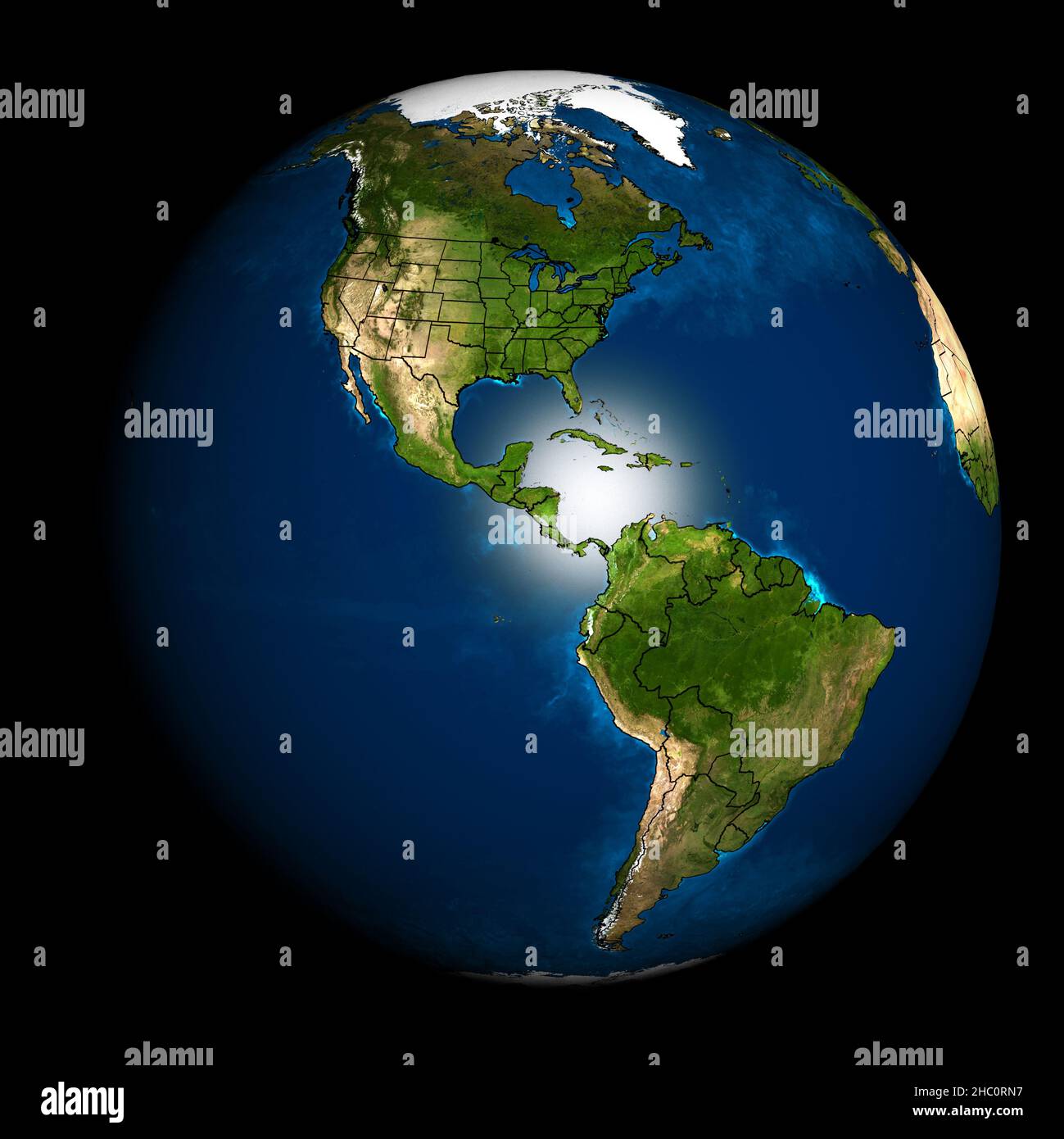 Physical political Earth with country borders showing America. Elements ...