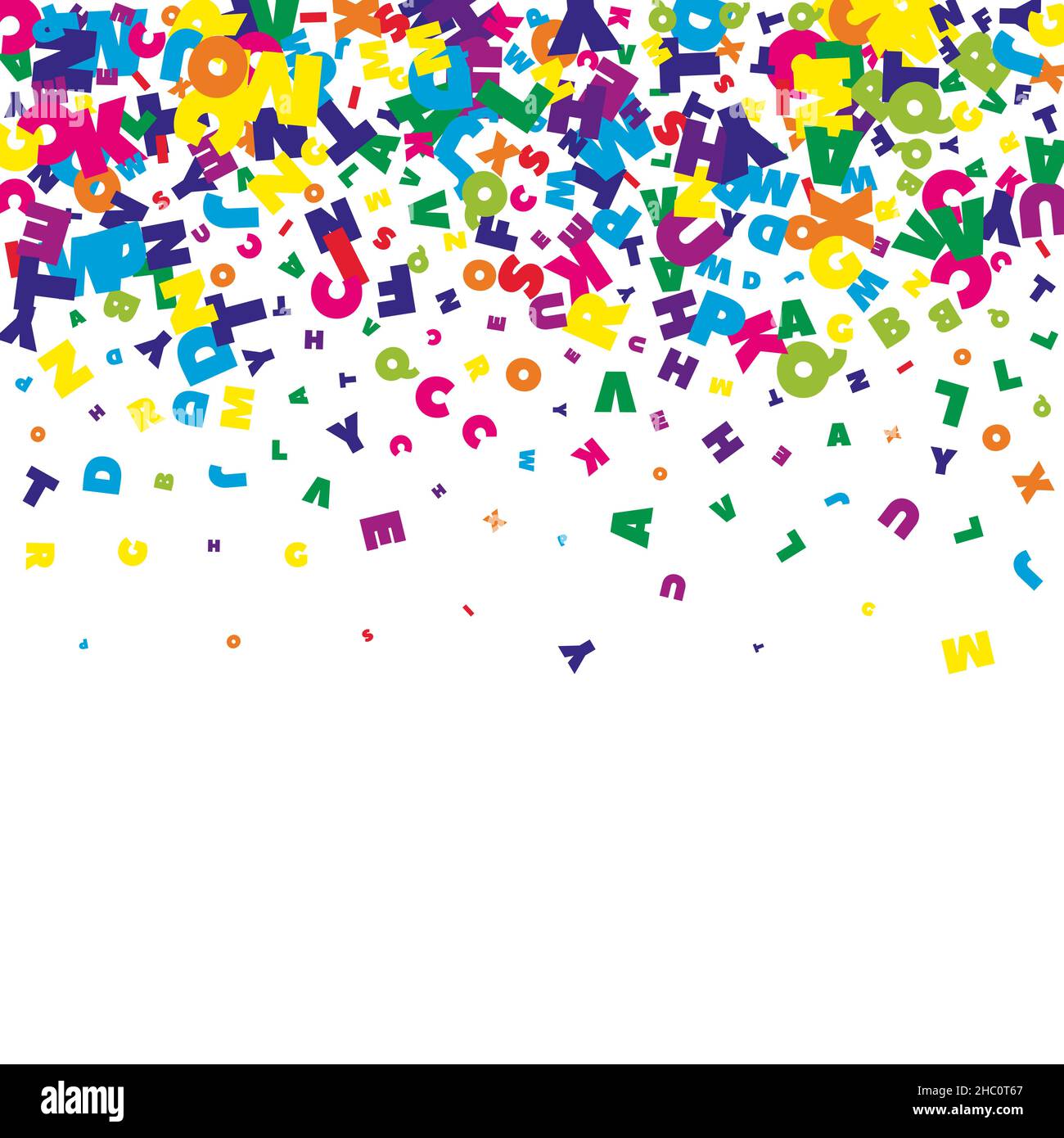 Falling letters of English language. Bright flying words of Latin ...