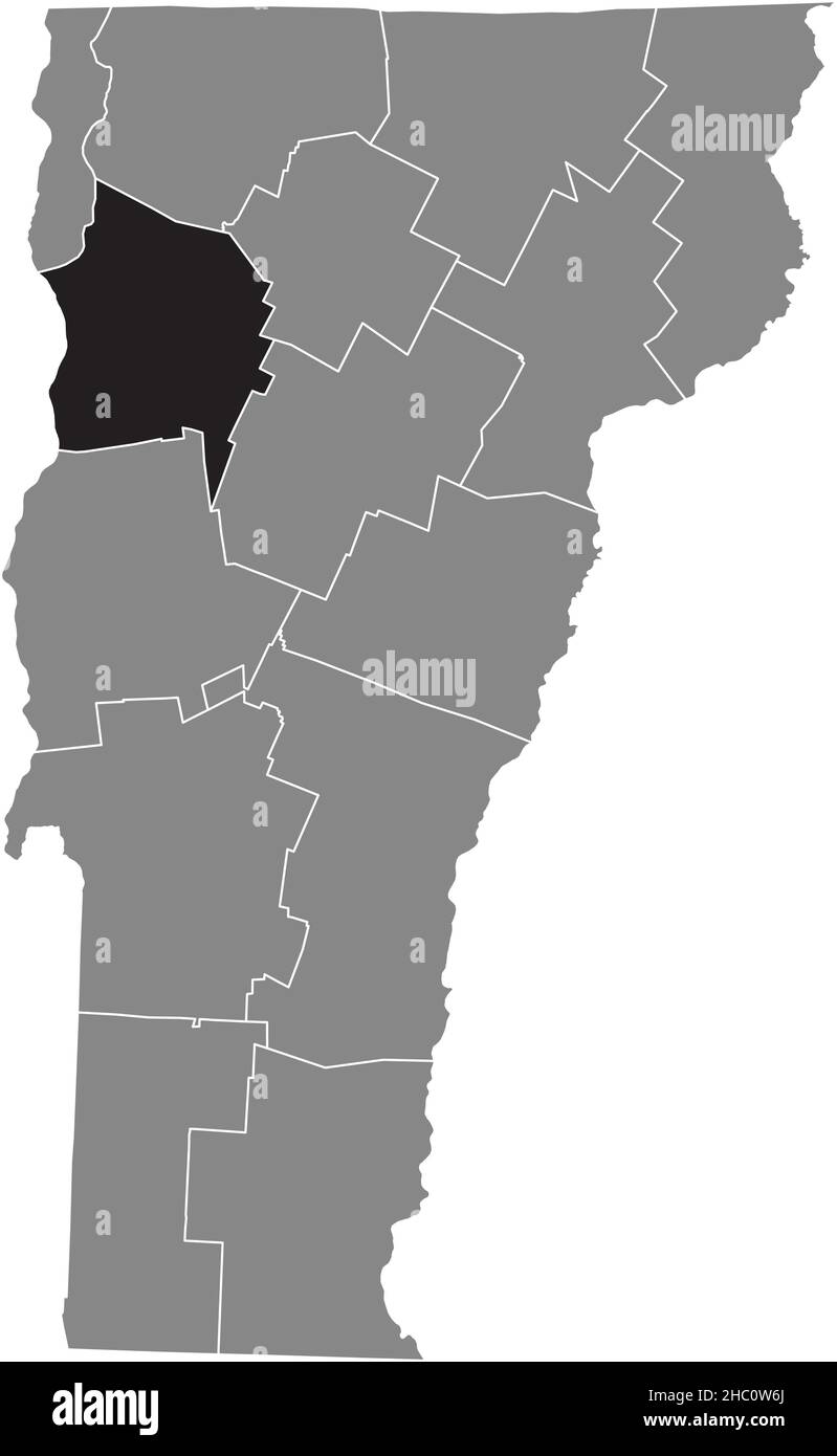 Black highlighted location map of the Chittenden County inside gray ...