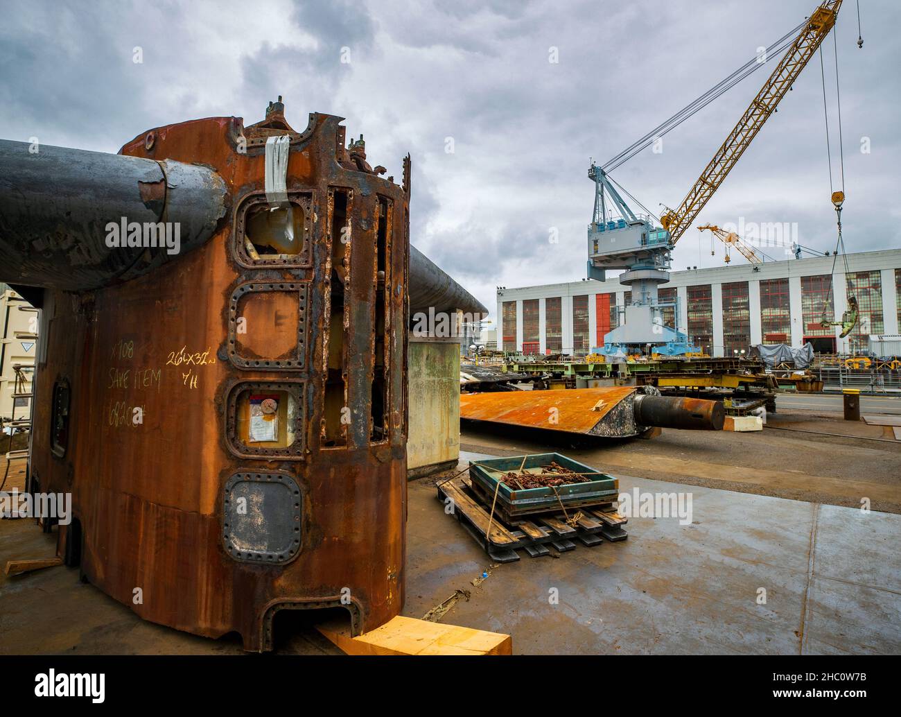 Steel pieces, ship parts and other material are laid out around Puget ...