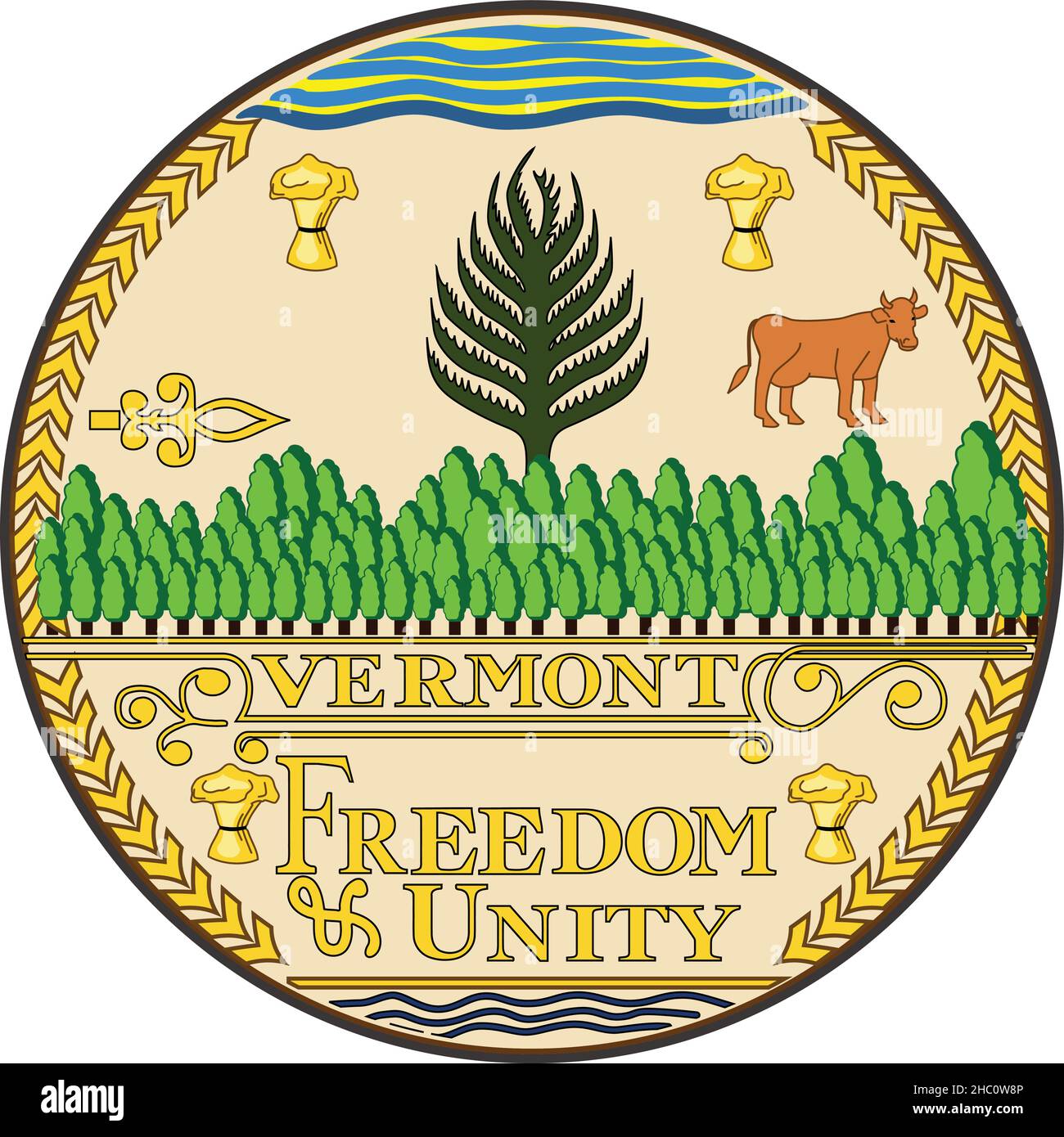 Official current vector great seal of the Federal State of Vermont, USA ...