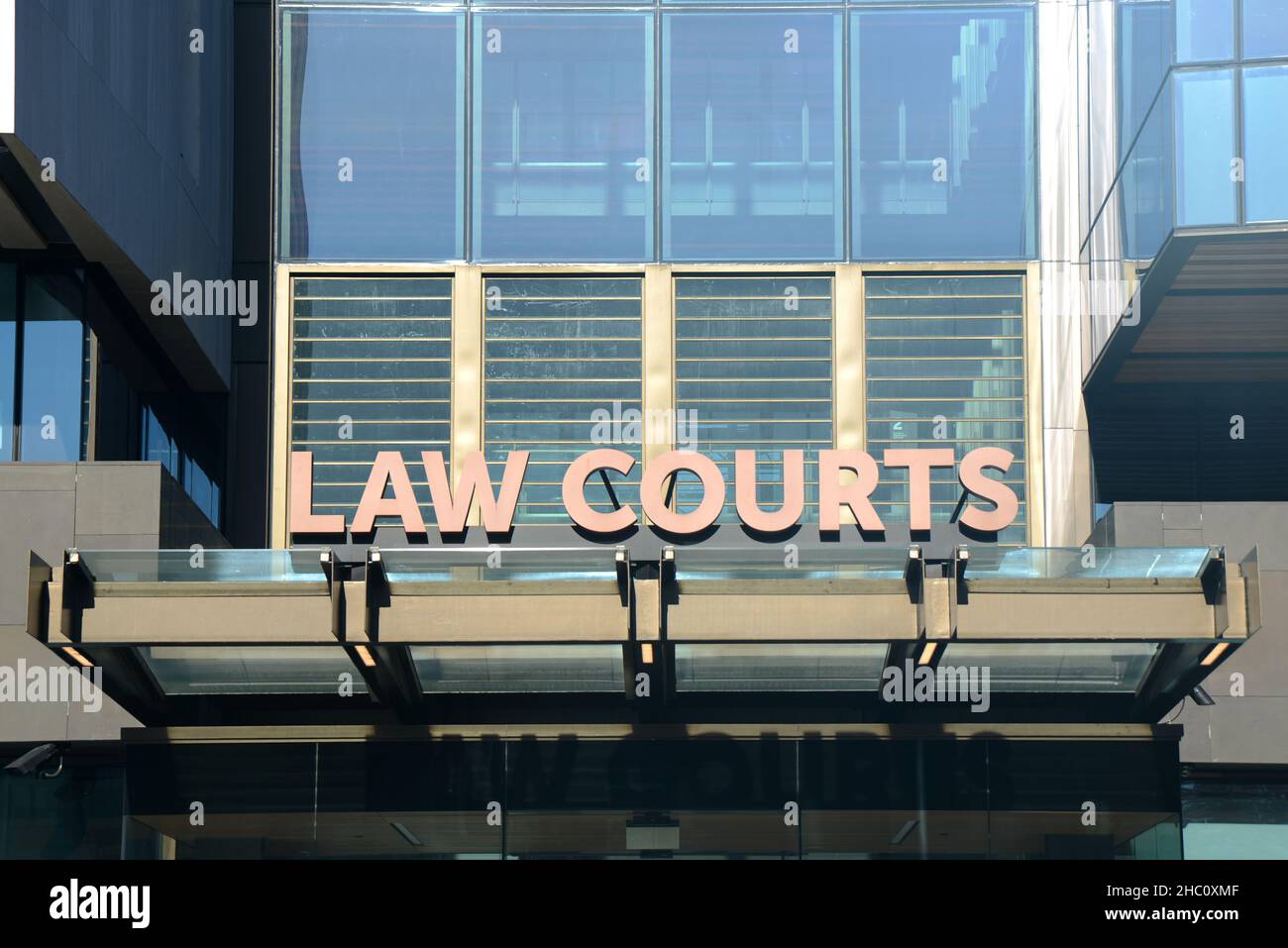 Signage for the High Court building in Christchurch, New Zealand Stock ...
