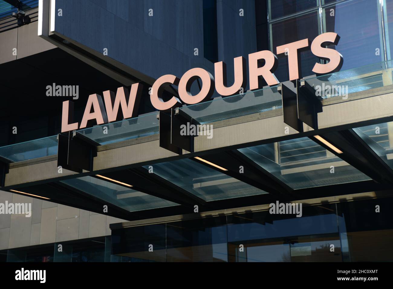 Signage for the High Court building in Christchurch, New Zealand Stock ...