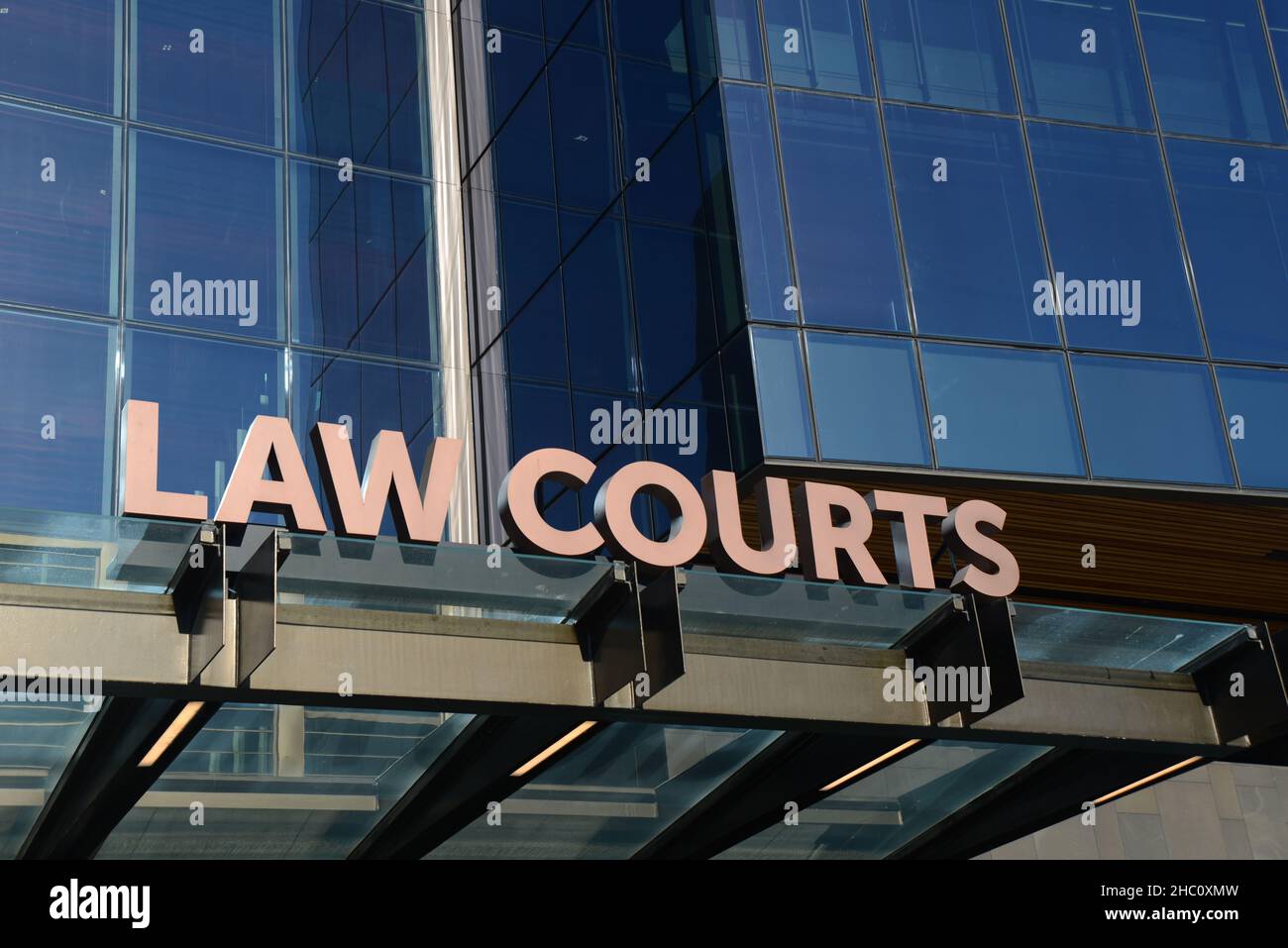 Signage for the High Court building in Christchurch, New Zealand Stock ...