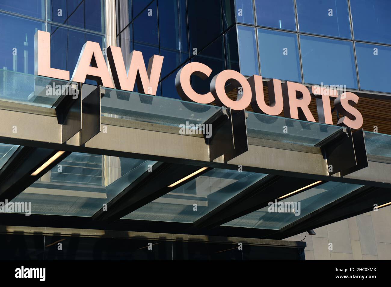 Signage for the High Court building in Christchurch, New Zealand Stock ...