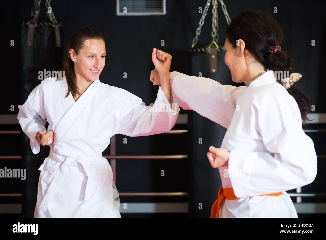 Women fighting during group karate training in gym Stock Photo - Alamy