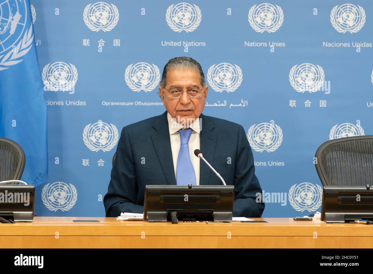 New York, NY - December 22, 2021: Press briefing by Ambassador Munir Akram, Permanent ...