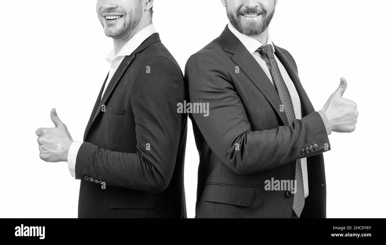 two cropped men back to back. businessmen in suit. boss and employee ...