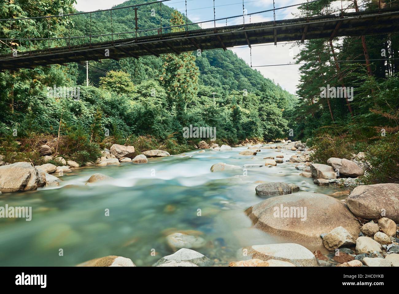 Calm river scene trees bridge hi-res stock photography and images - Alamy