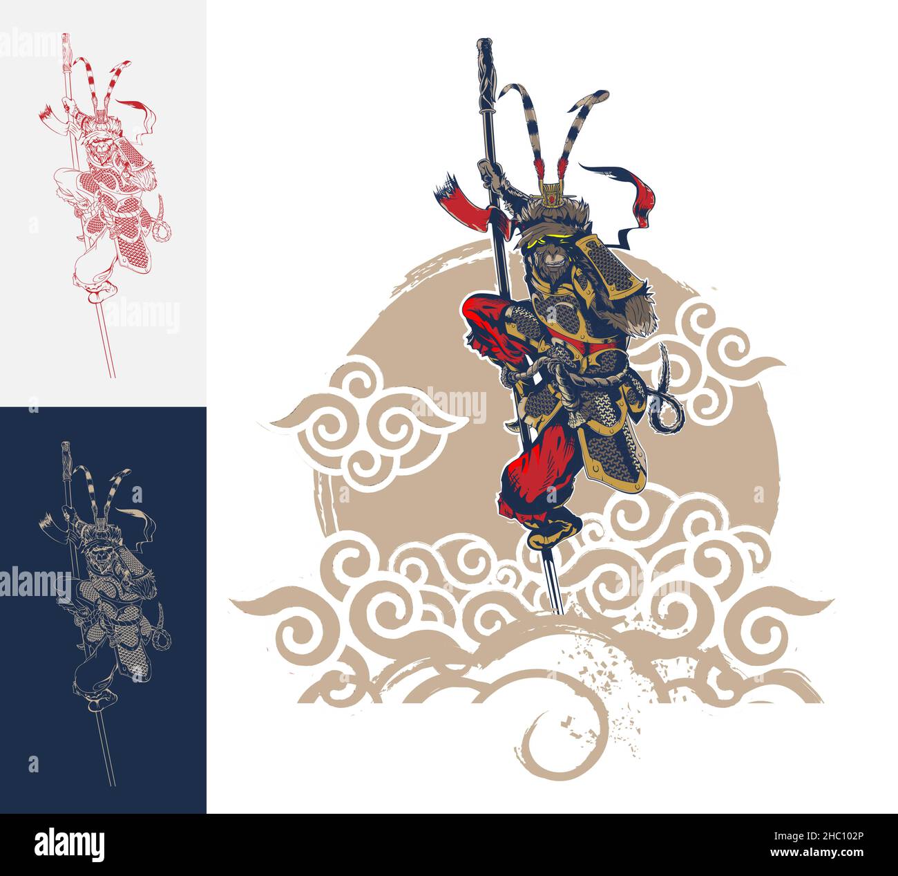 The Monkey King grunge and brushed style vector illustration. editable ...