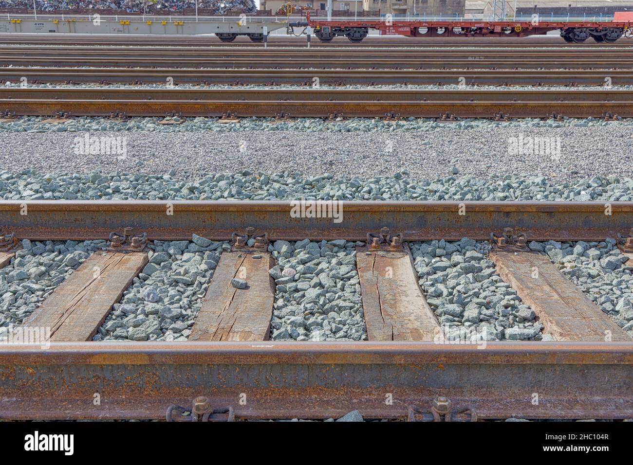 Train railroad tracks close up Stock Photo - Alamy