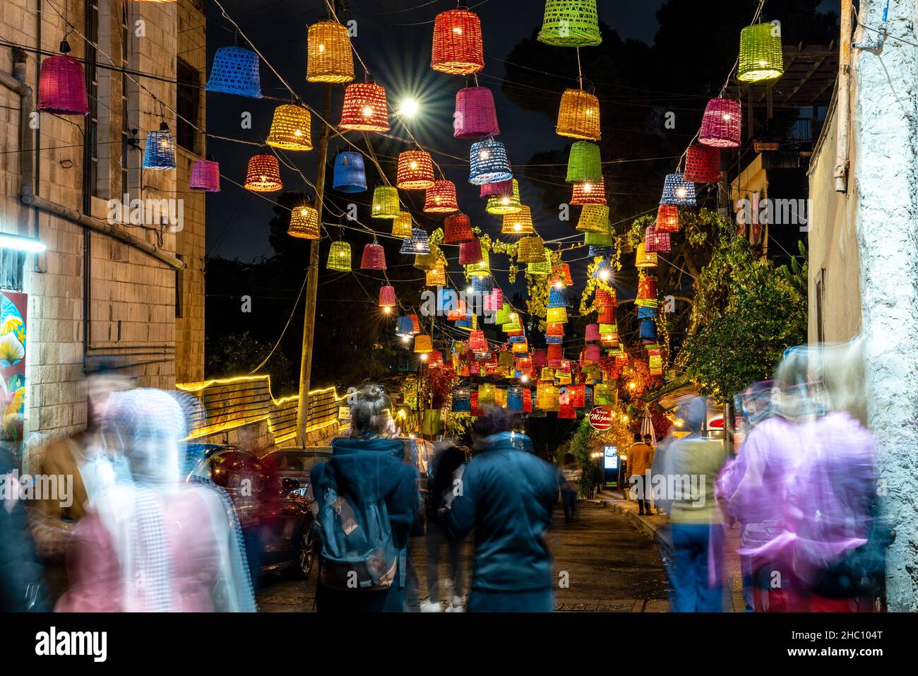 Colourful Street Lanterns Off Al Rainbow Street, Jebel Amman, Amman ...