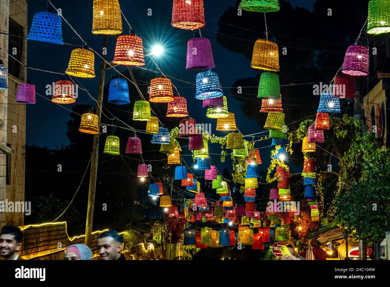 Colourful Street Lanterns Off Al Rainbow Street, Jebel Amman, Amman ...