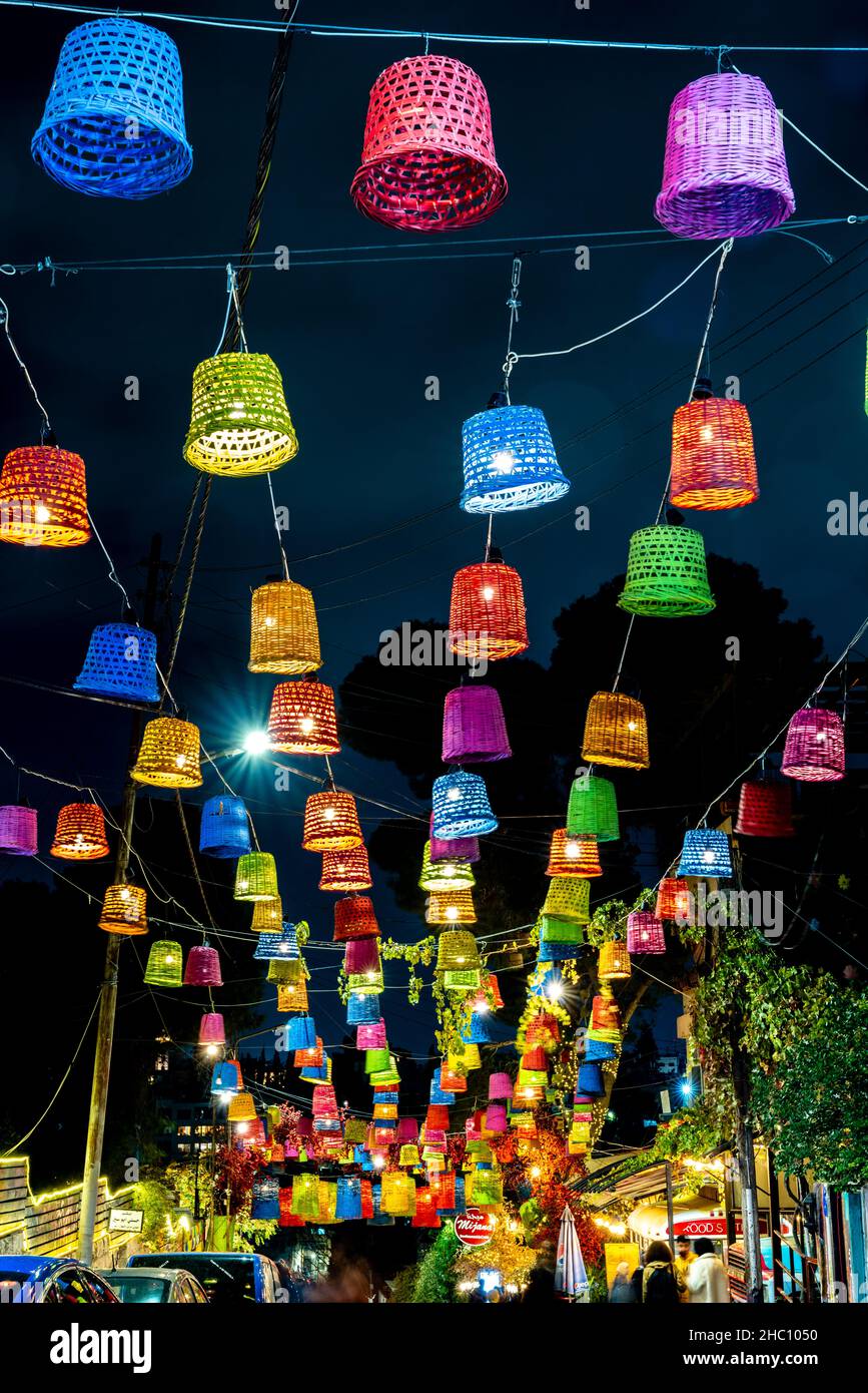 Colourful Street Lanterns Off Al Rainbow Street, Jebel Amman, Amman ...