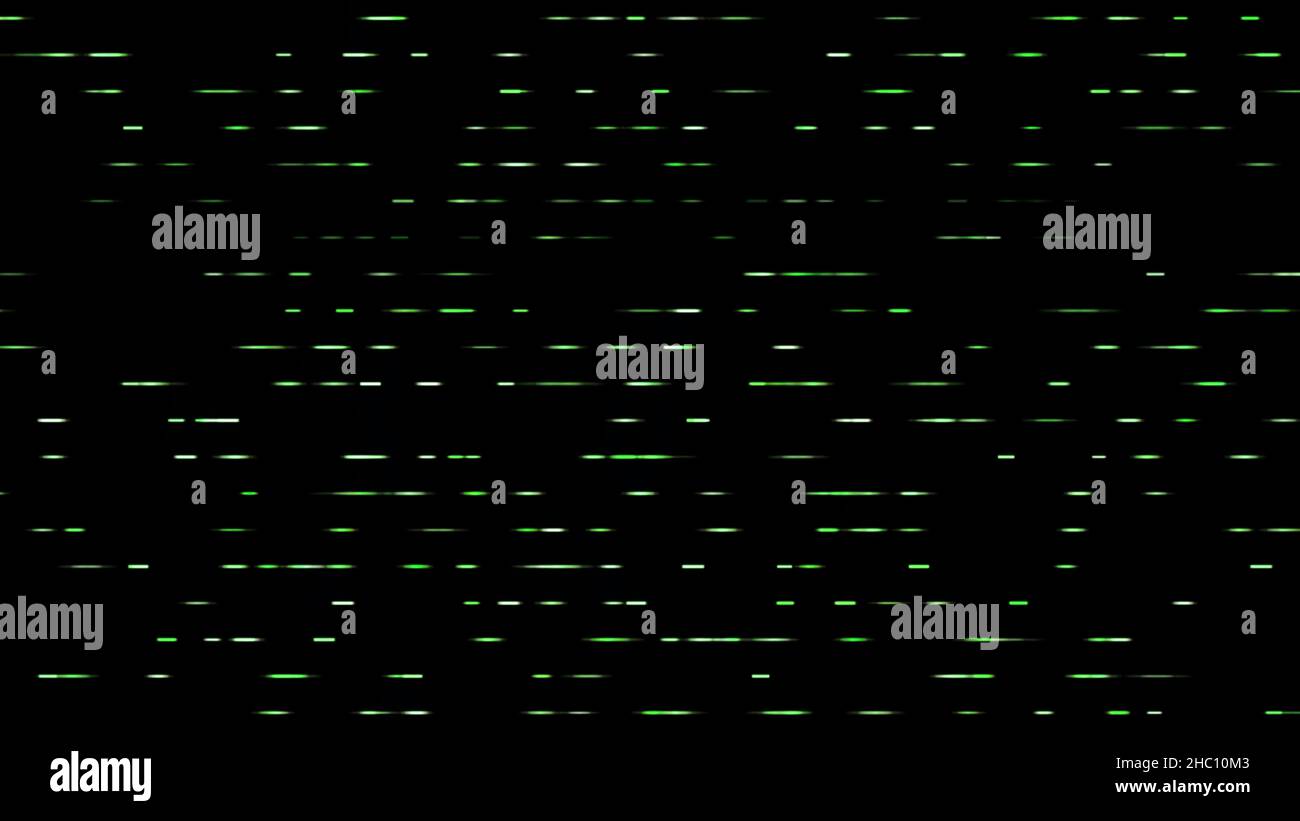 Abstract green short dashes moving abruptly on black background. Many ...
