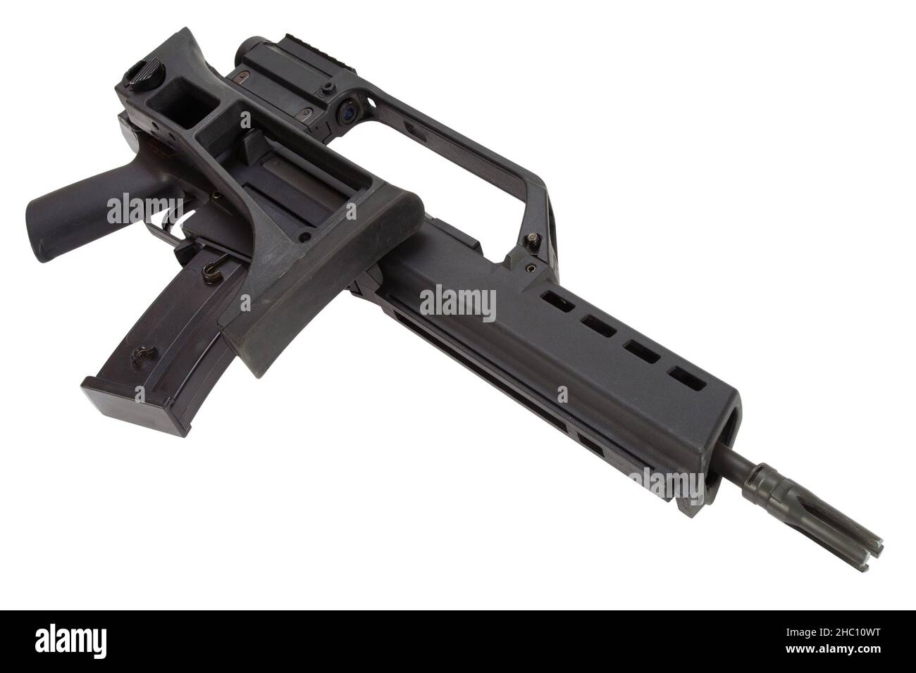 modern german army assault rifle with folded stock isolated on a white ...