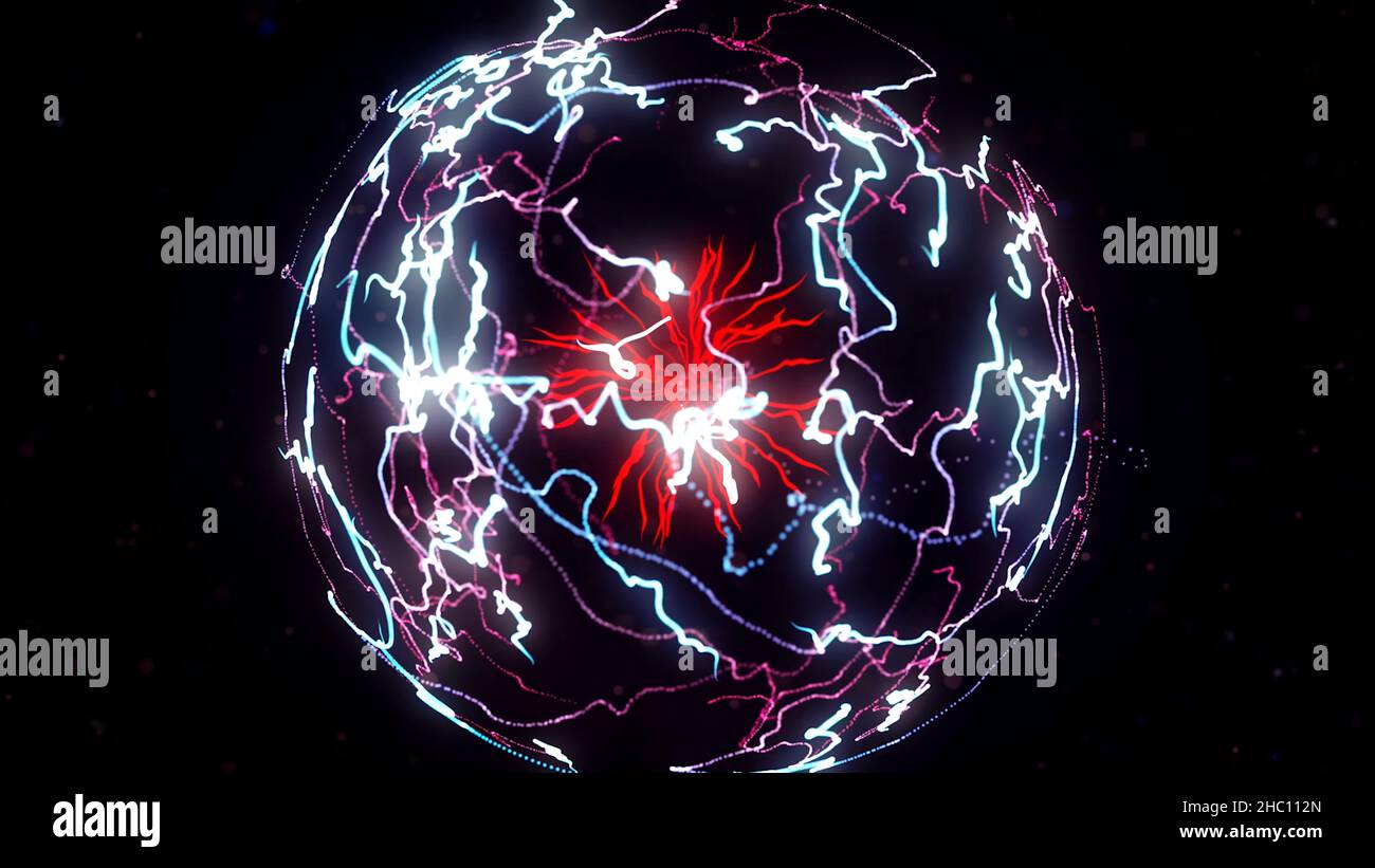 Abstract colorful explosion of neon nucleus isolated on black ...