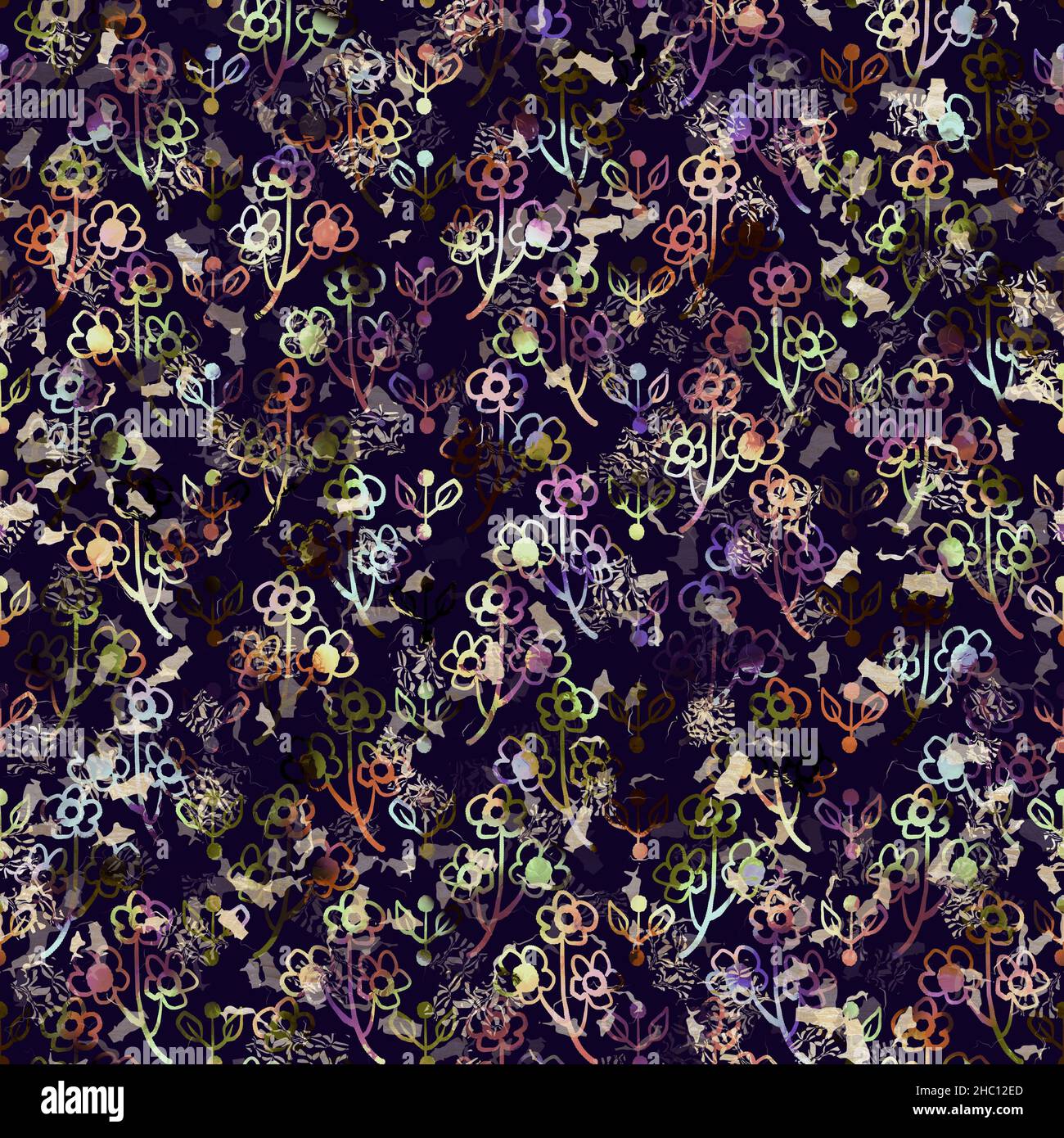 Exotic multicoloured boho floral camouflage scatter print. Seamless ...