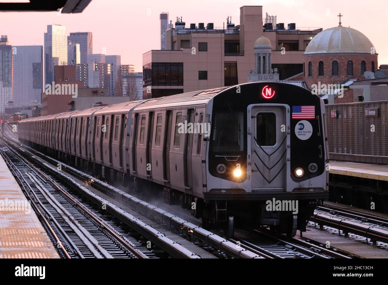 N Train Queens bound during winter Stock Photo - Alamy