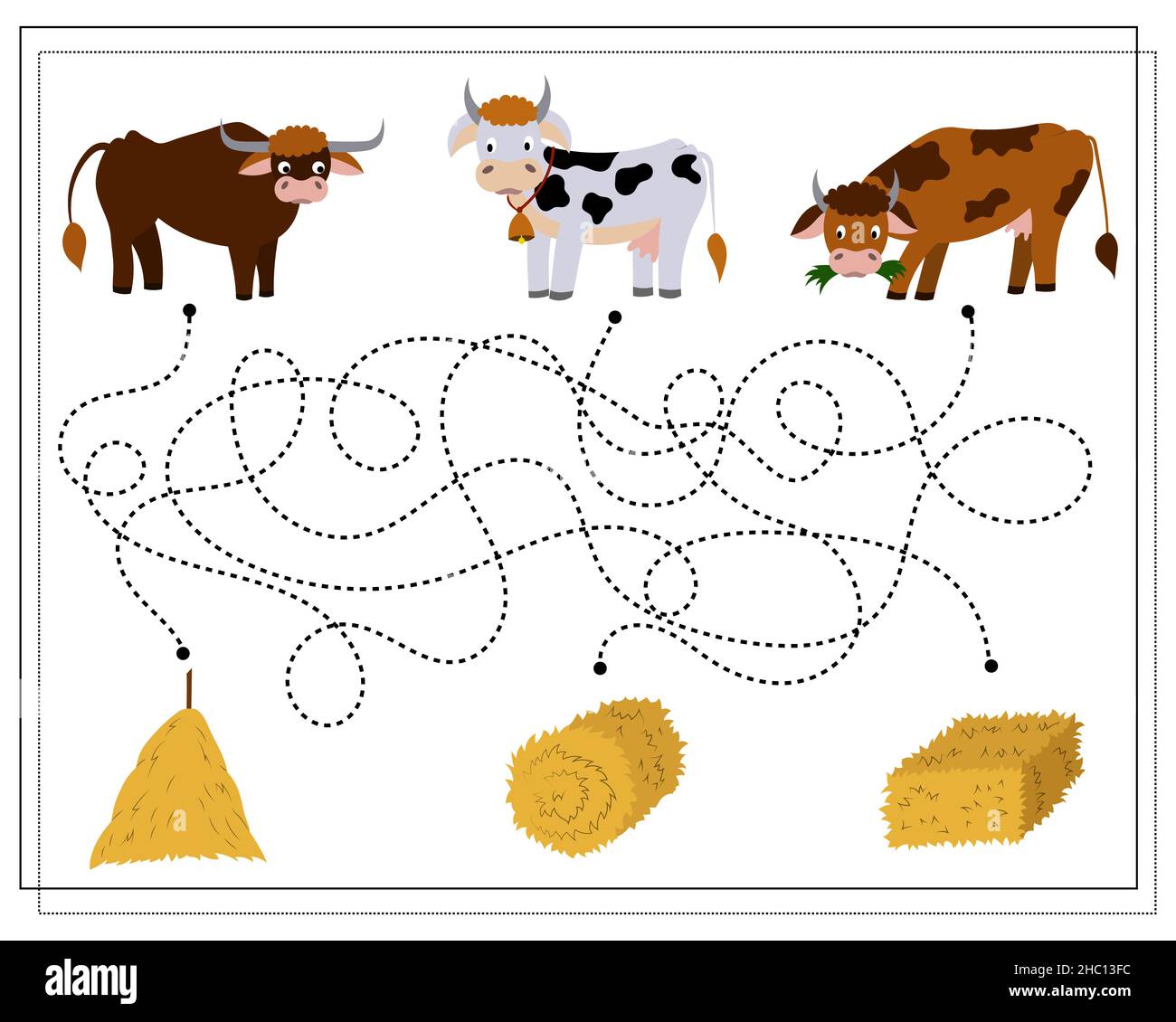 Children's logic game go through the maze. Guide the cows through the ...