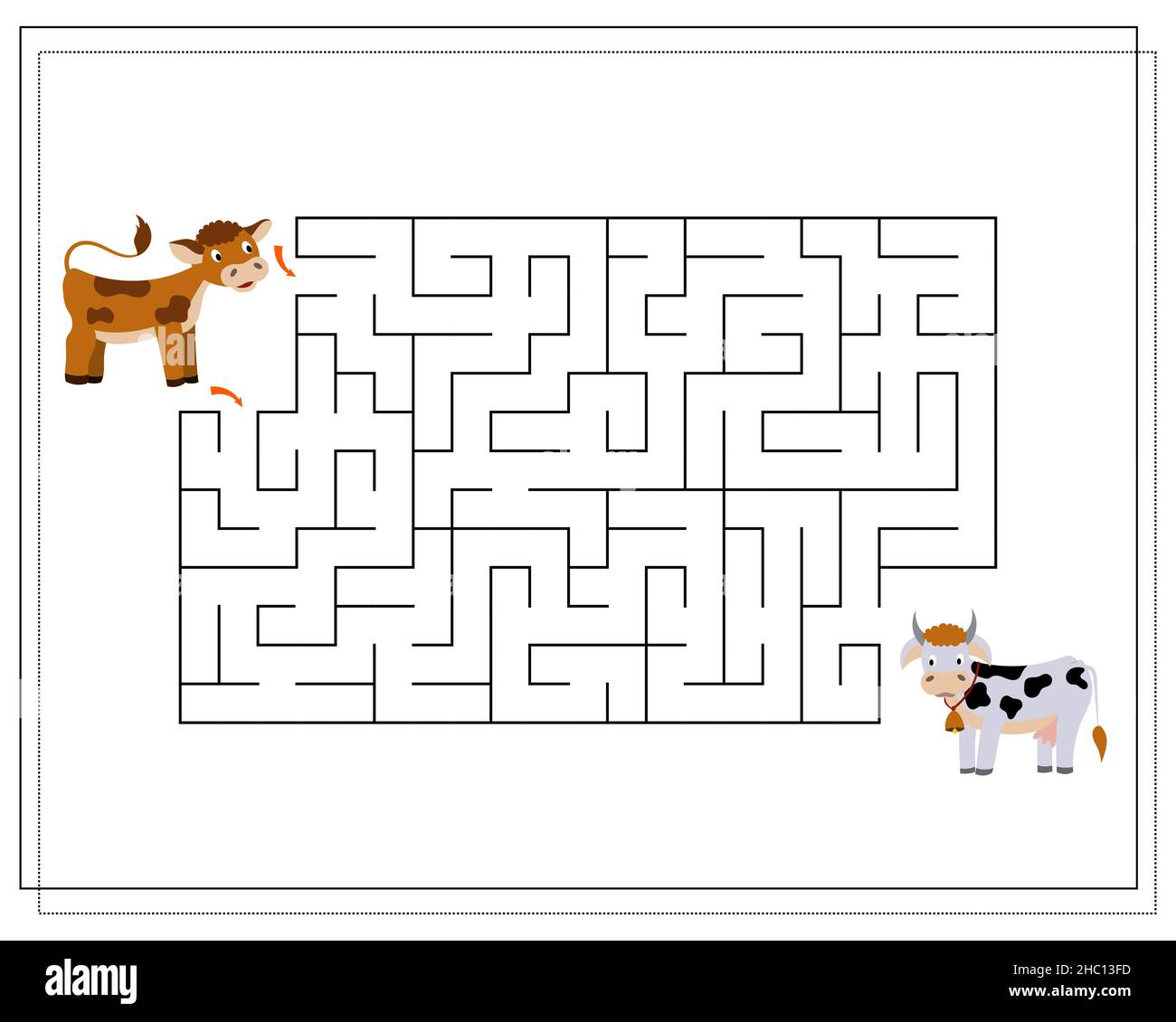 Children's logic game go through the maze. Guide the cows through the ...