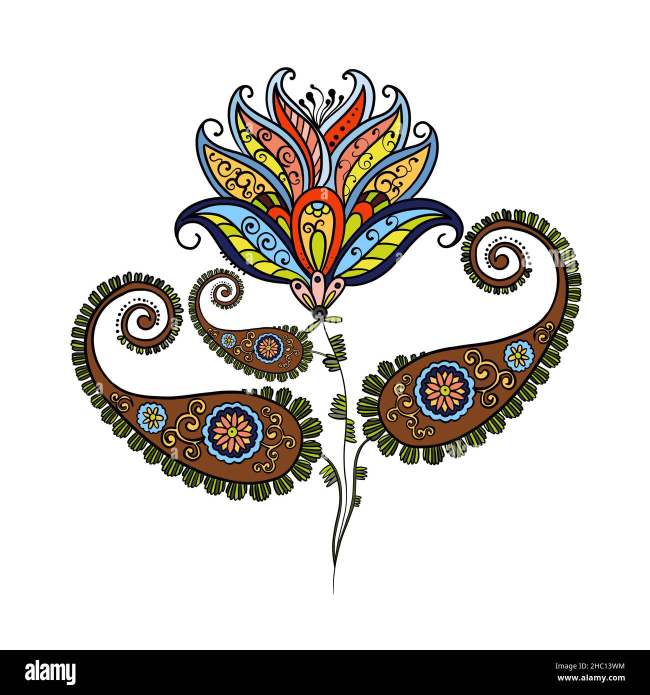 Illustration of a raster element of paisley of different shapes with ...