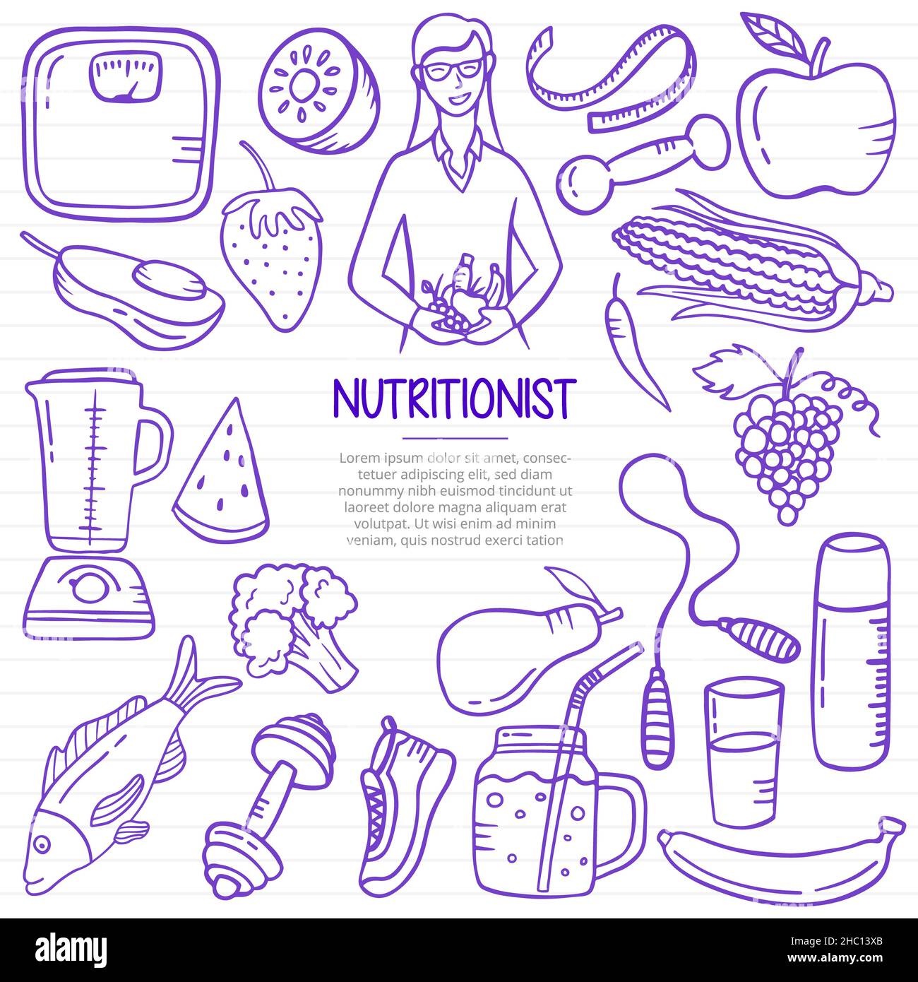 nutritionist doodle hand drawn with outline style on paper books line ...