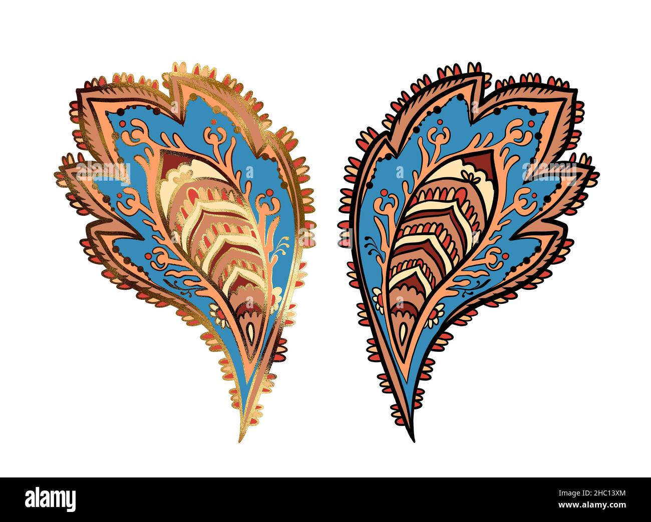 Illustration of a raster element of paisley of different shapes with ...